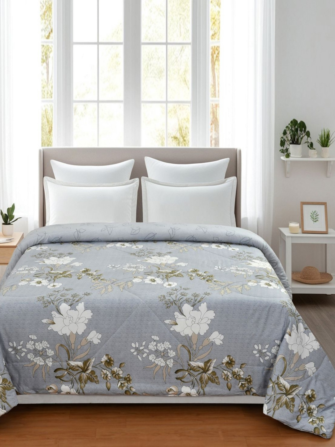 Buy Florida Kian Blue & White Floral Microfiber 950 GSM Double Bed ...