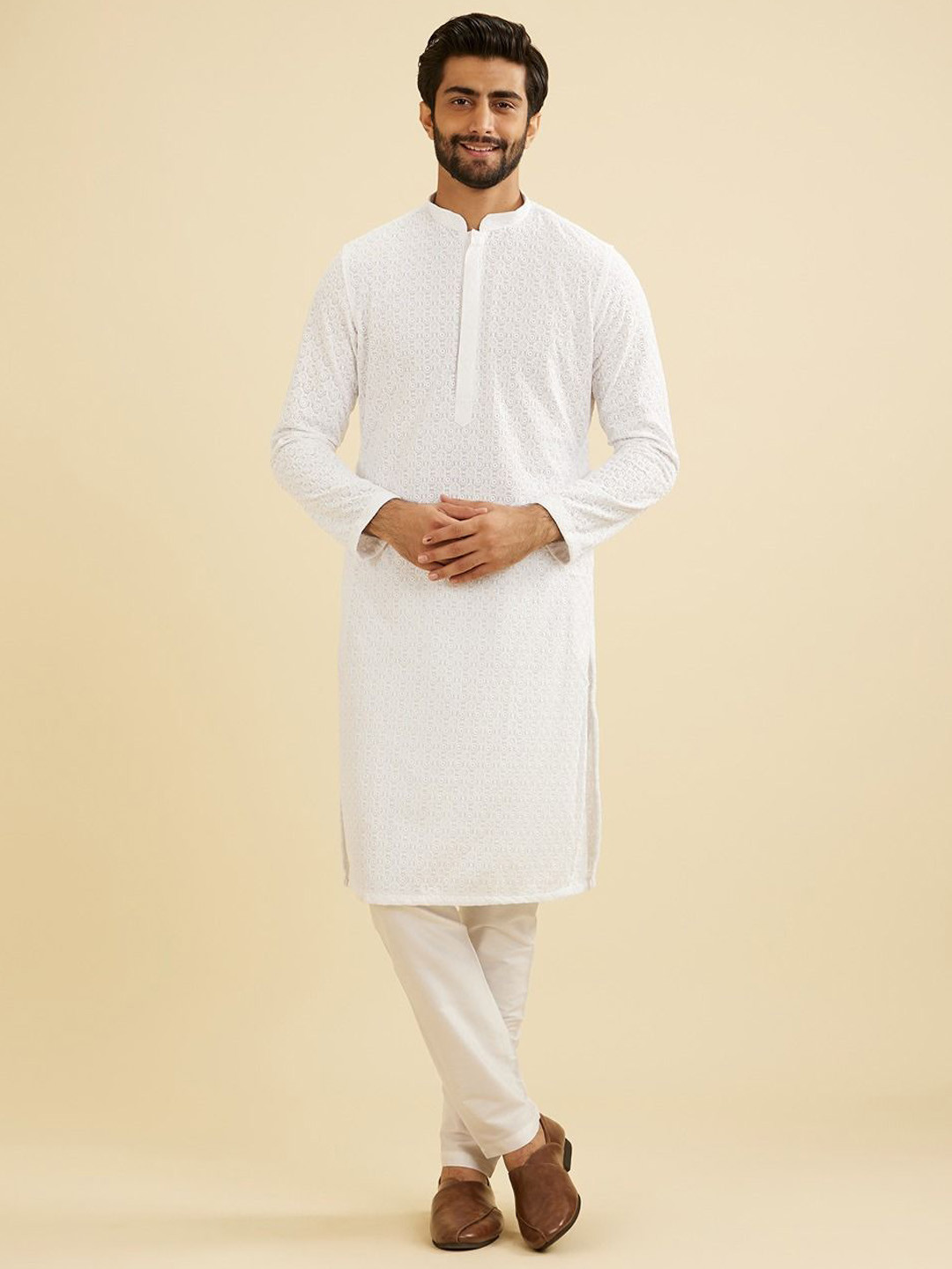 Buy Manyavar Men Ethnic Motifs Embroidered Thread Work Mandarin Collar ...