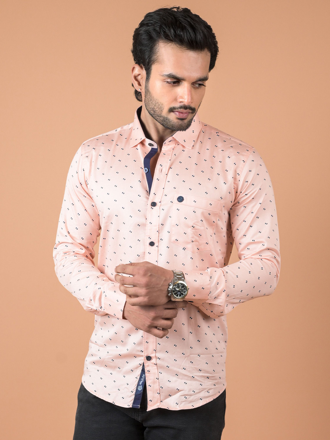 Buy INDIAN THREADS Men Relaxed Fit Spread Collar Geometric Printed ...