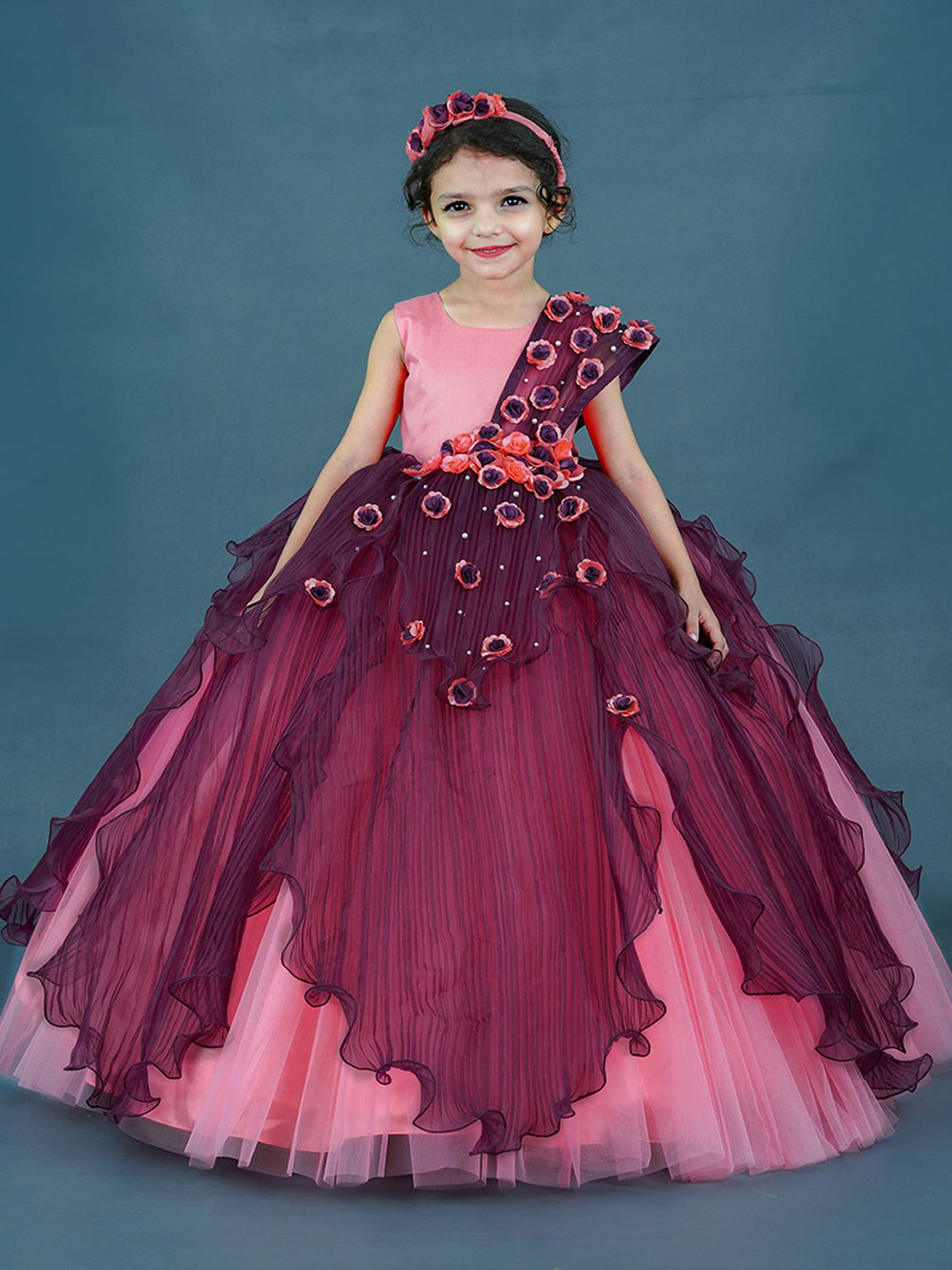 Buy Li & Li Boutique Girls Self Design Net Maxi Dress - Dresses for ...
