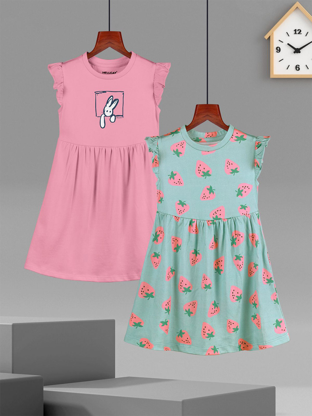 Buy HELLCAT Girls Pack Of 2 Printed Flutter Sleeves Cotton Fit And ...