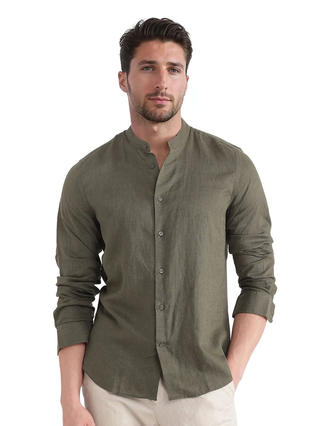 Buy RARE RABBIT Men Comfort Fit Band Collar Solid Casual Shirt - Shirts ...