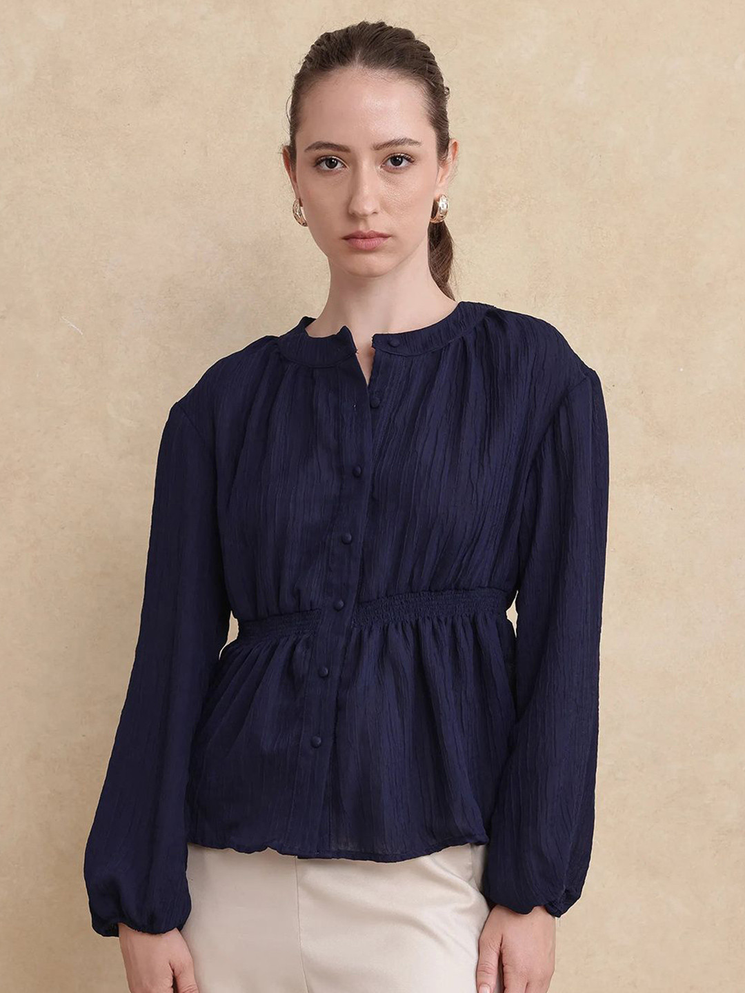 Buy RAREISM Women Lille Primary Navy Round Neck Cotton Top - Tops for ...