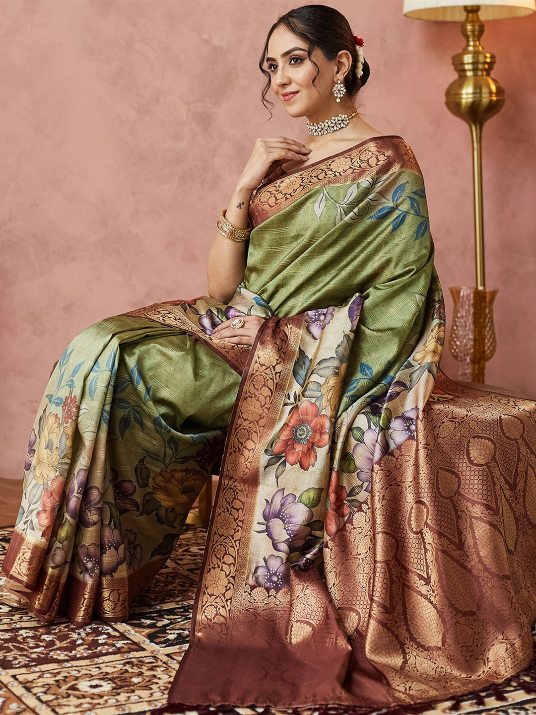 Buy Satrani Ethnic Motifs Printed Zari Pure Silk Saree - Sarees for ...