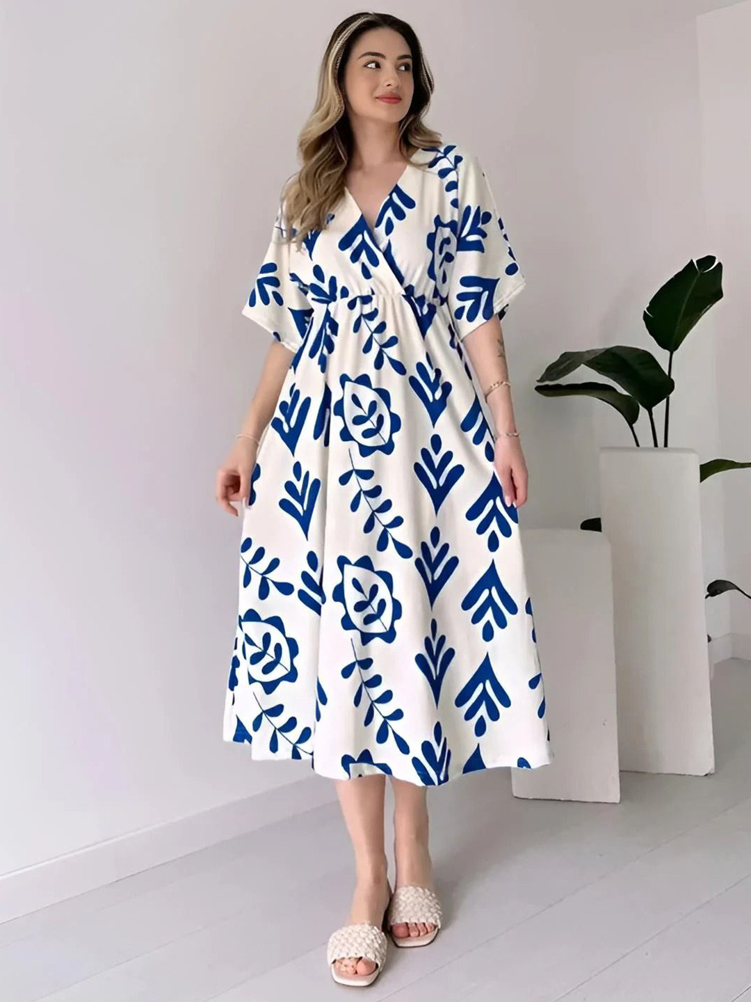 Buy MANOJAVA Cotton Printed Fit & Flare Midi Dress - Dresses for Women ...