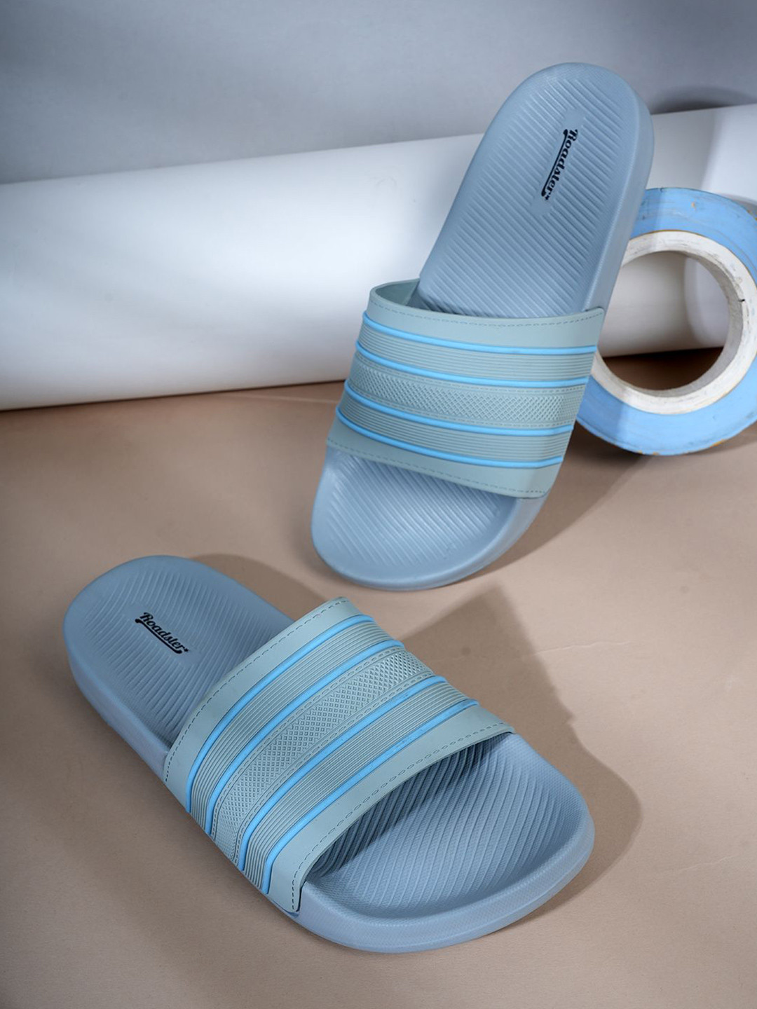 Buy The Roadster Lifestyle Co Men Striped Sliders - Flip Flops for Men ...