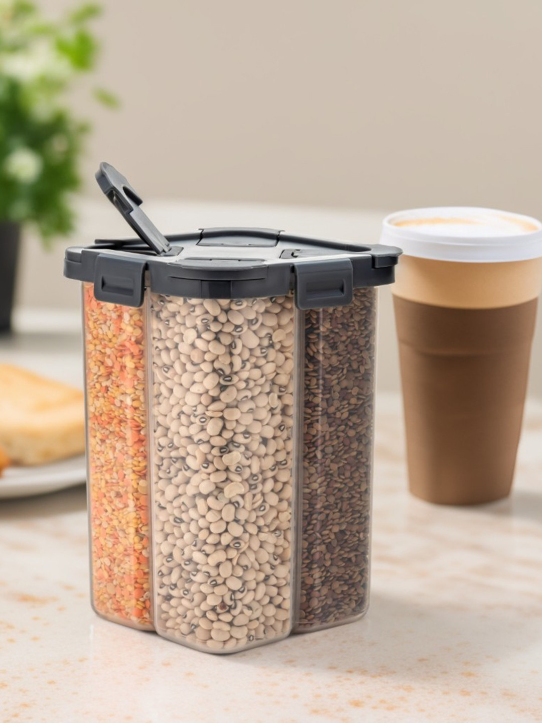 Buy Metrolife Grey Airtight Transparent Storage 4 Section Jar Fridge ...