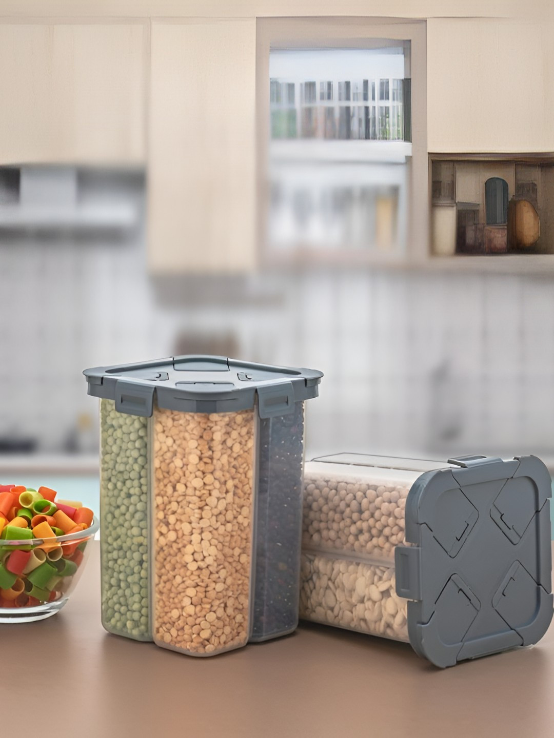 Buy Metrolife Grey 2 Pcs Airtight Transparent Storage 4 Section Jar ...