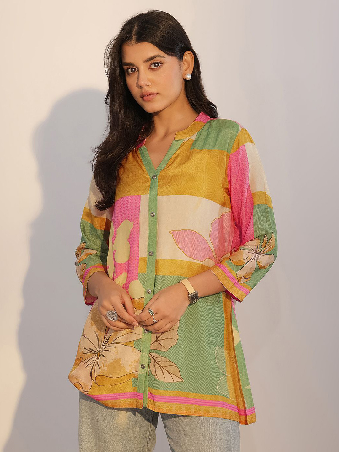 Buy Libas Women Mandarin Collar Printed Tunic - Tunics for Women ...