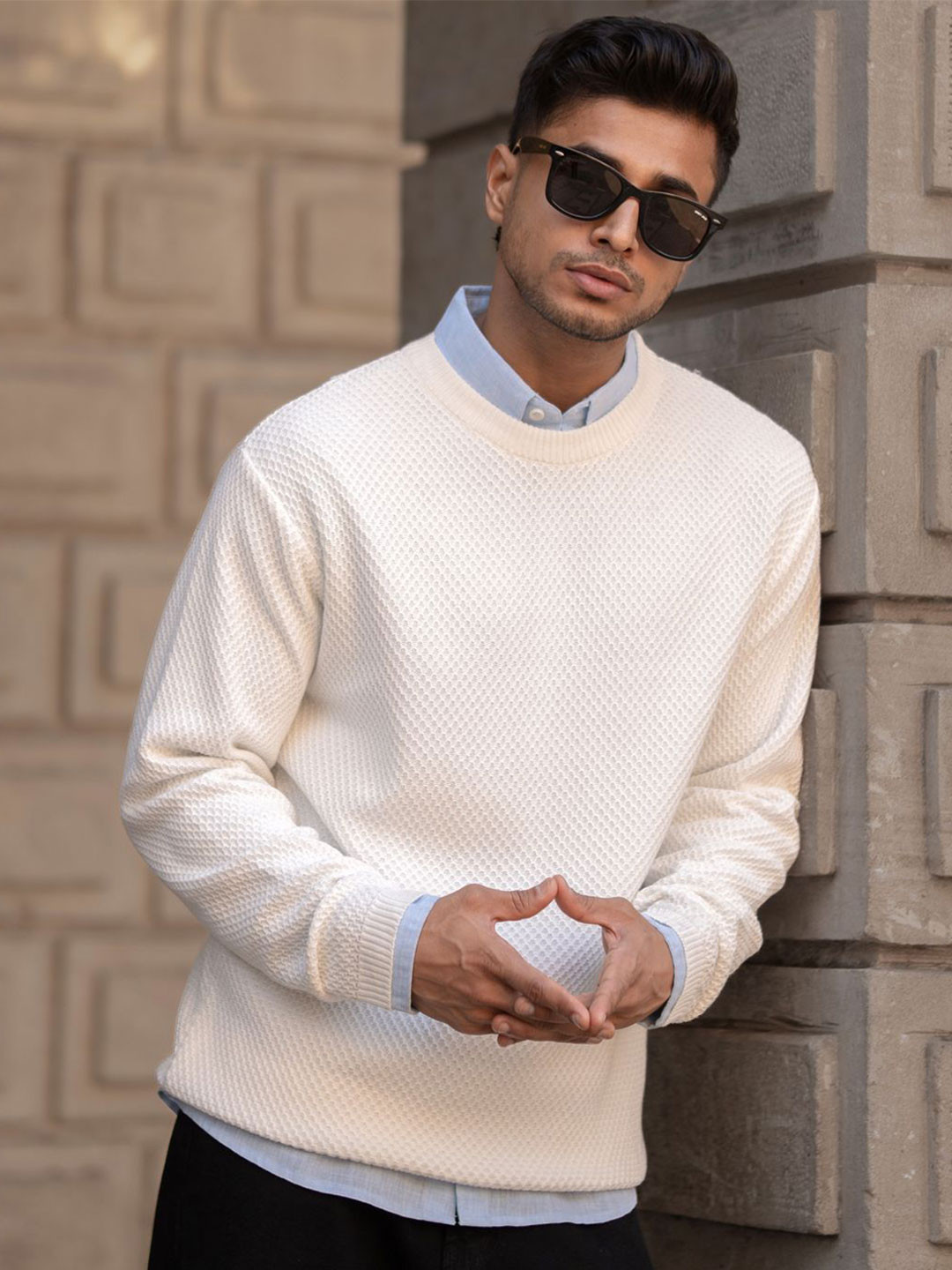Buy Powerlook Men Geometric Self Design Round Neck Caual Sweatshirt ...