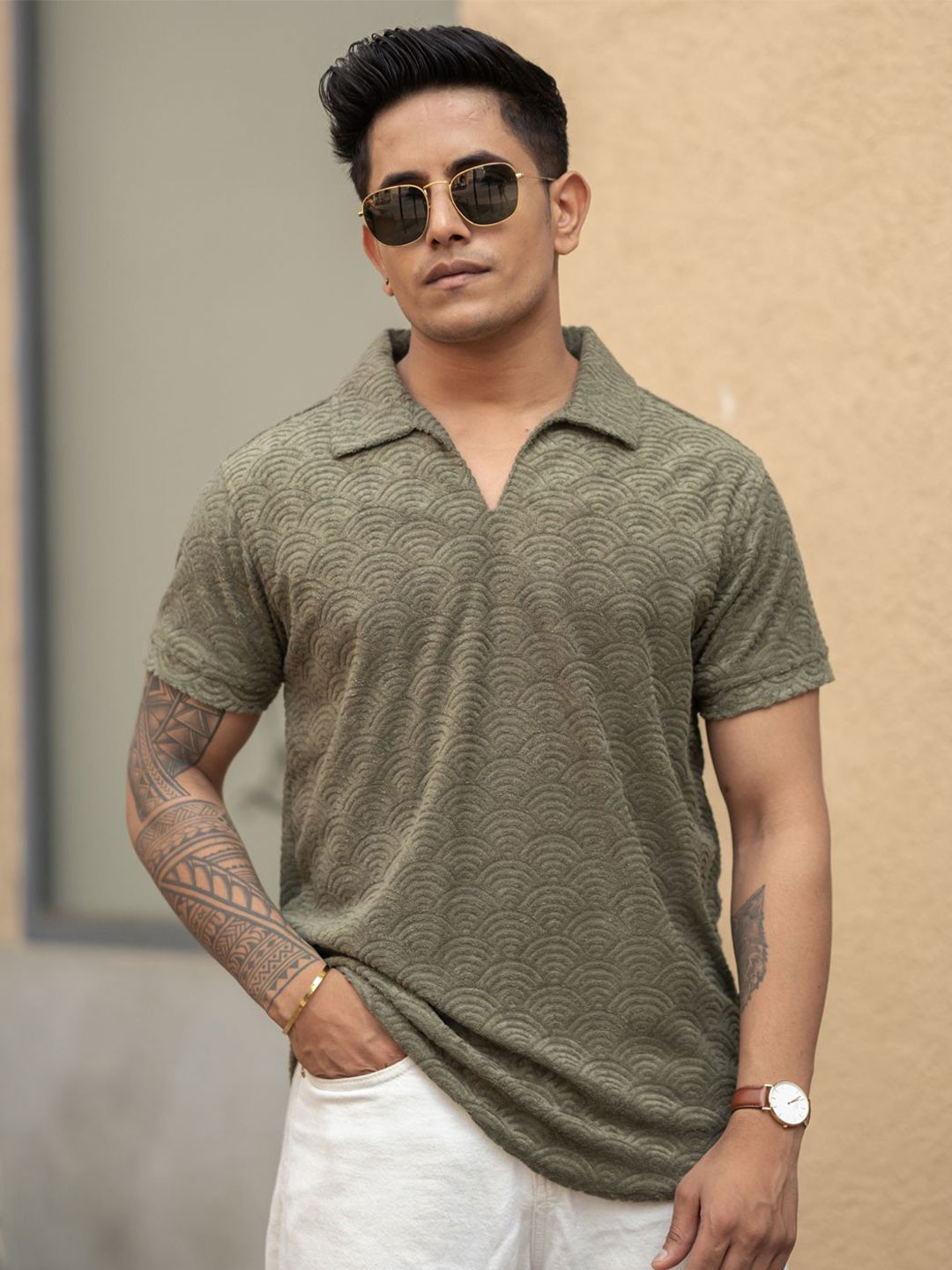 Buy Powerlook Men Self Design Polo Collar T Shirt - Tshirts for Men ...