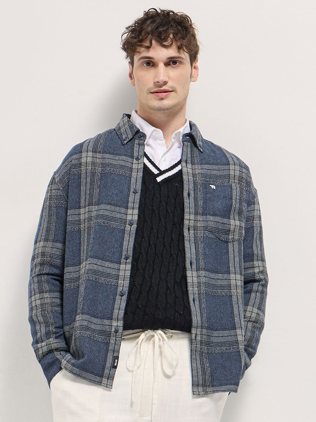 Buy THE BEAR HOUSE Men Checked Cotton Relaxed Fit Casual Shacket ...