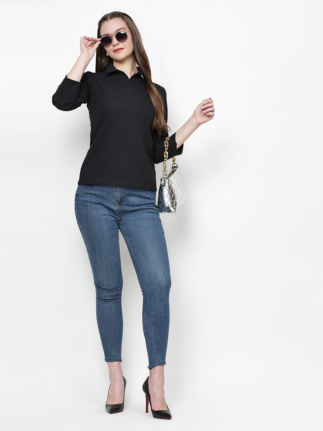 Buy TrendRush Women Spring Shirt Collar Crepe Top - Tops for Women ...