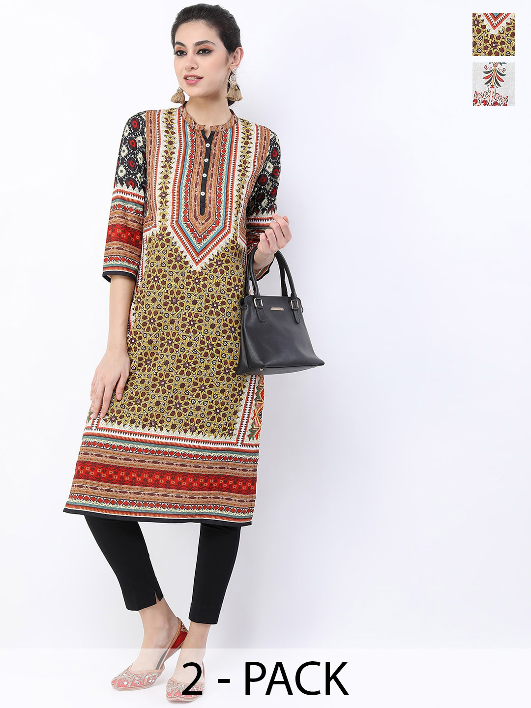 Buy Vishudh Pack Of 2 Women Ethnic Motifs Printed Kurta - Kurtas for ...