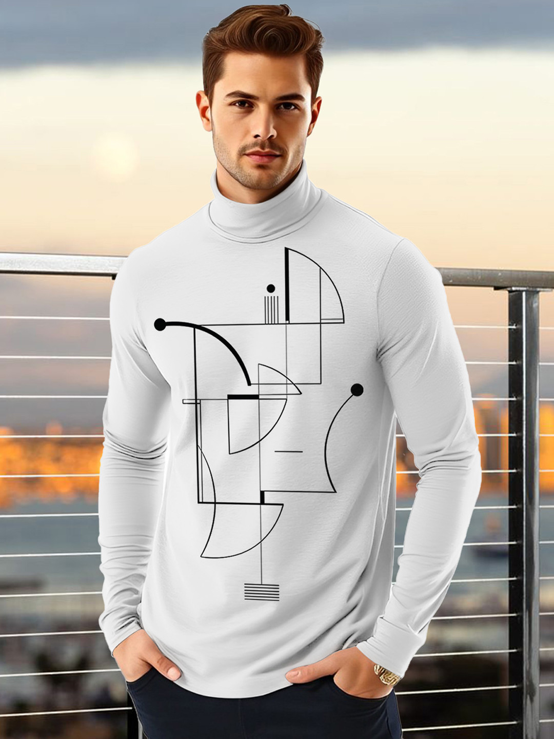 Buy AUSK Men Geometric Printed High Neck Cotton T Shirt - Tshirts for ...