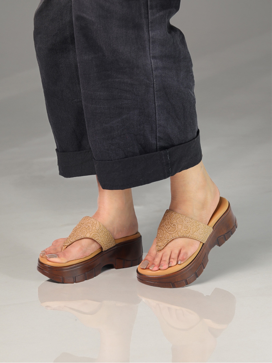 Buy Monrow Textured Lucille Beige Platform Heel Sandals - Heels for ...