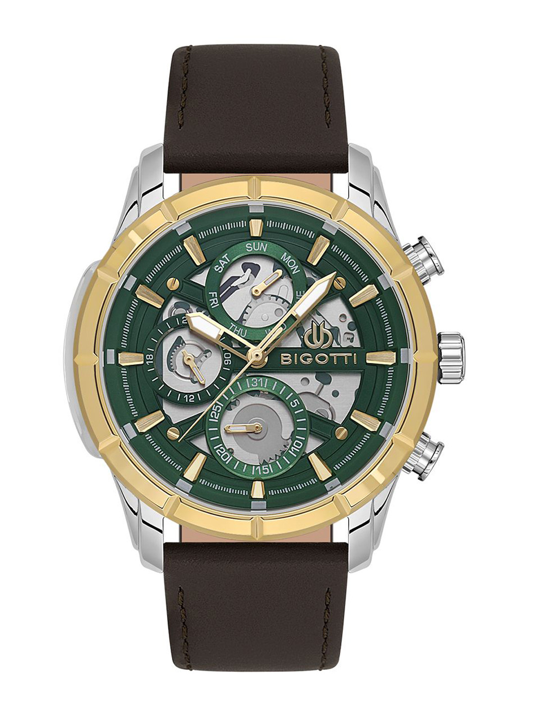 Buy BIGOTTI Men Skeleton Dial & Leather Straps Analogue Watch BG.1. ...