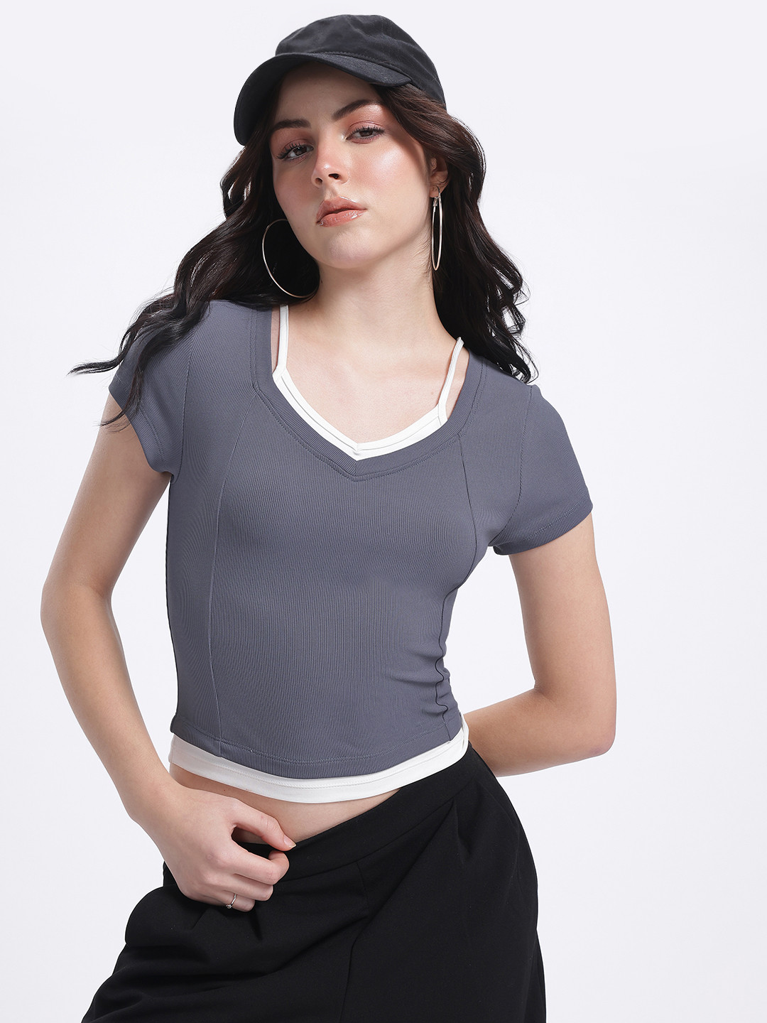 Buy Glitchez Quiet Lines Ribbed Hug Top - Tops for Women 32113811 | Myntra