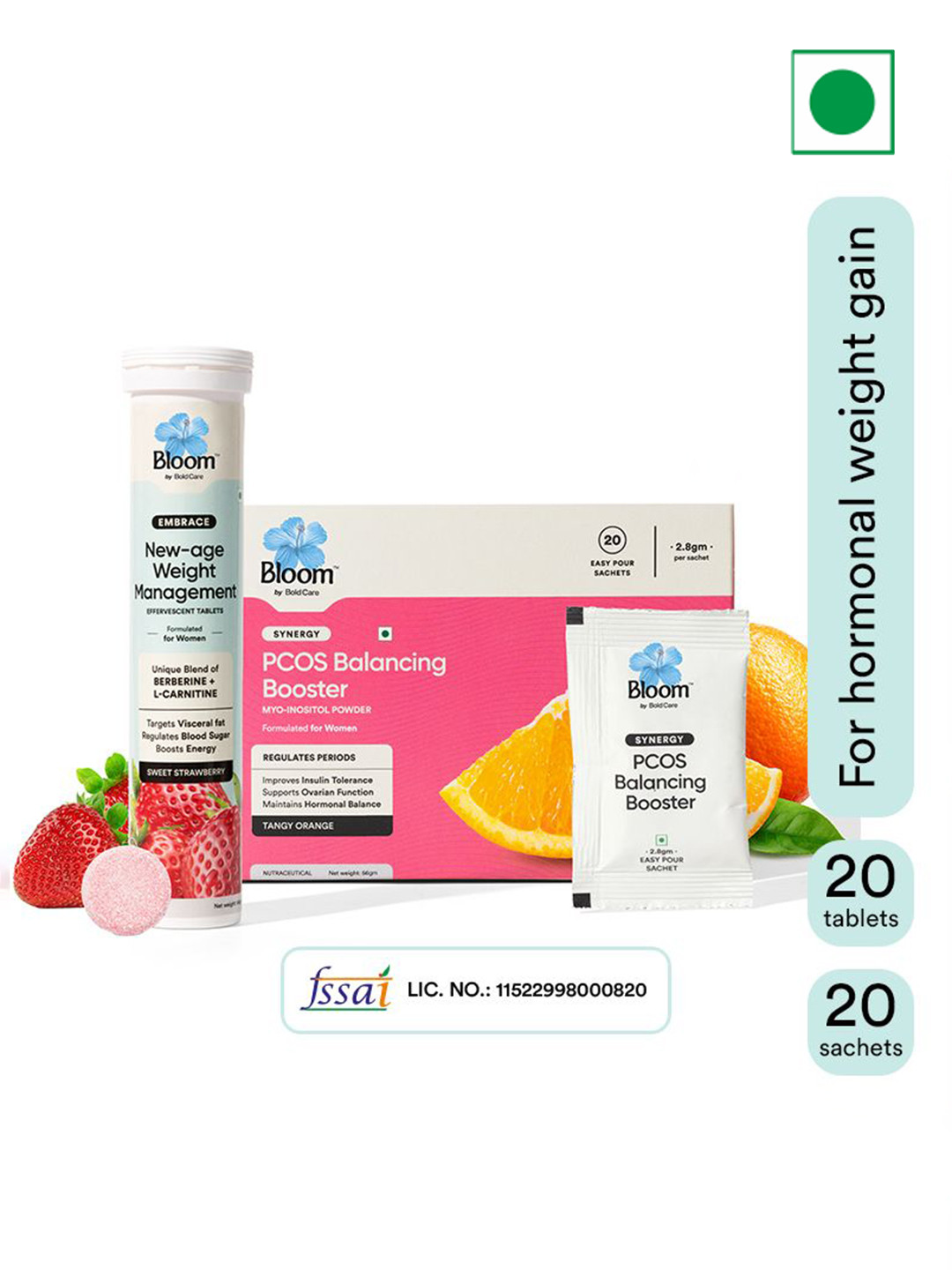 Buy Bloom PCOS Powder & Berberine + L Carnitine Supplement Combo 20 N ...