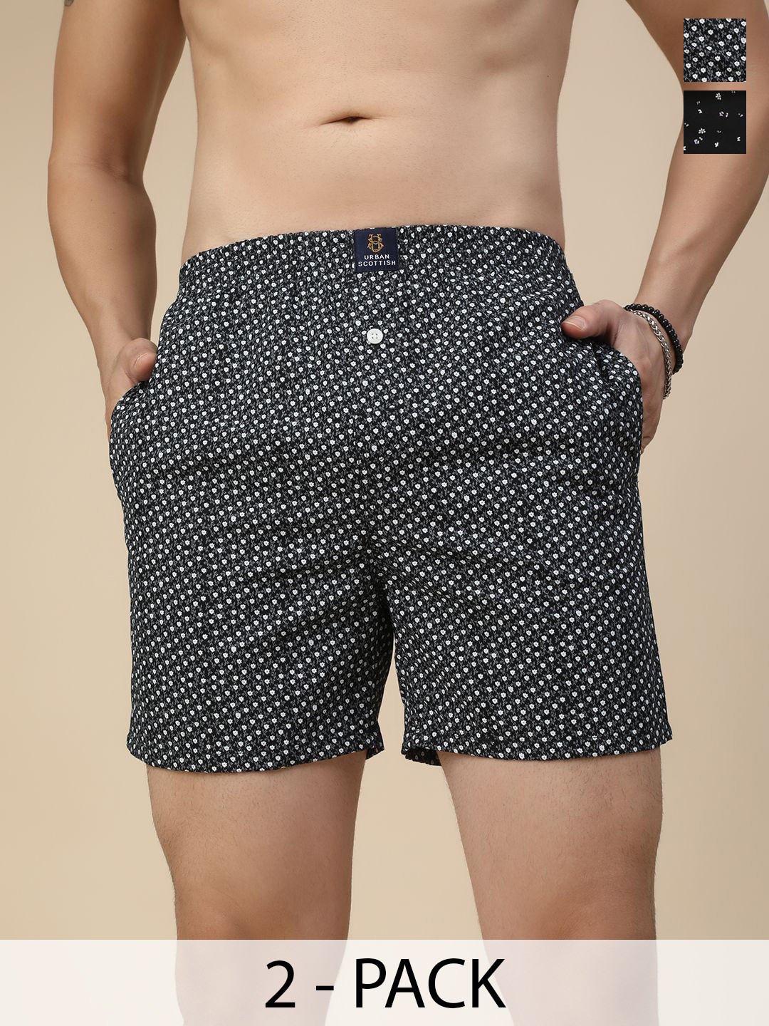 Buy URBAN SCOTTISH Pack Of 2 Pure Cotton Printed Boxers With Side ...