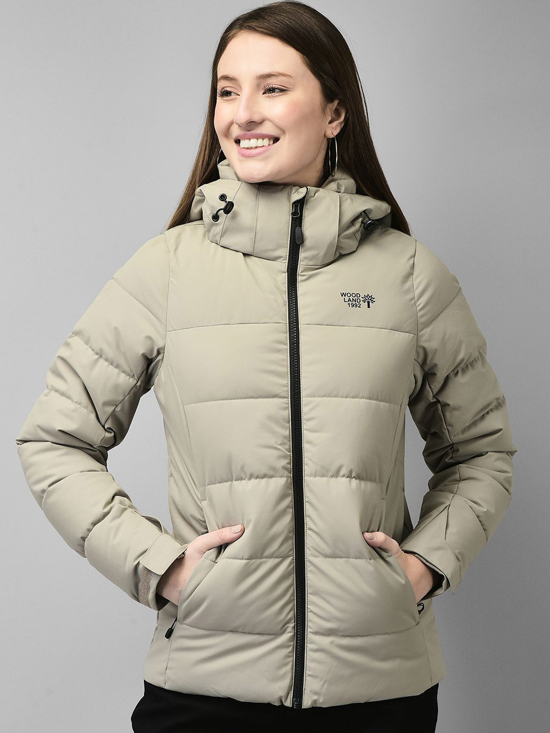 Buy Woodland Women Hooded Solid Casual Padded Jacket - Jackets for ...
