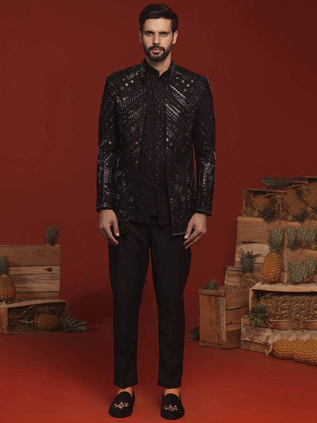 Buy KALPRAAG Embroidered Mandarin Collar Jodhpuri Set - Suits for Men ...