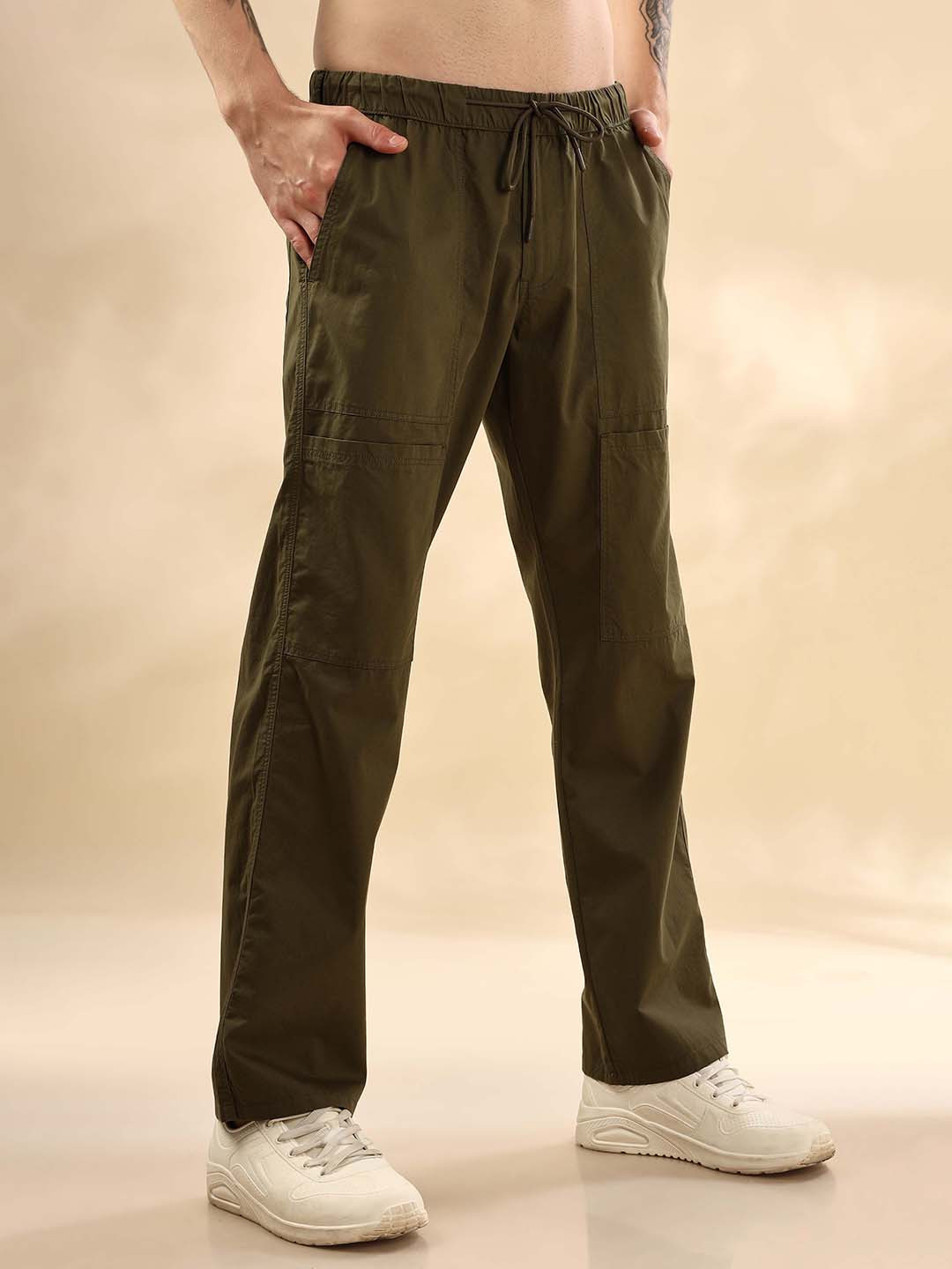 Buy Mast & Harbour Men Loose Fit Mid Rise Cotton Trousers - Trousers ...