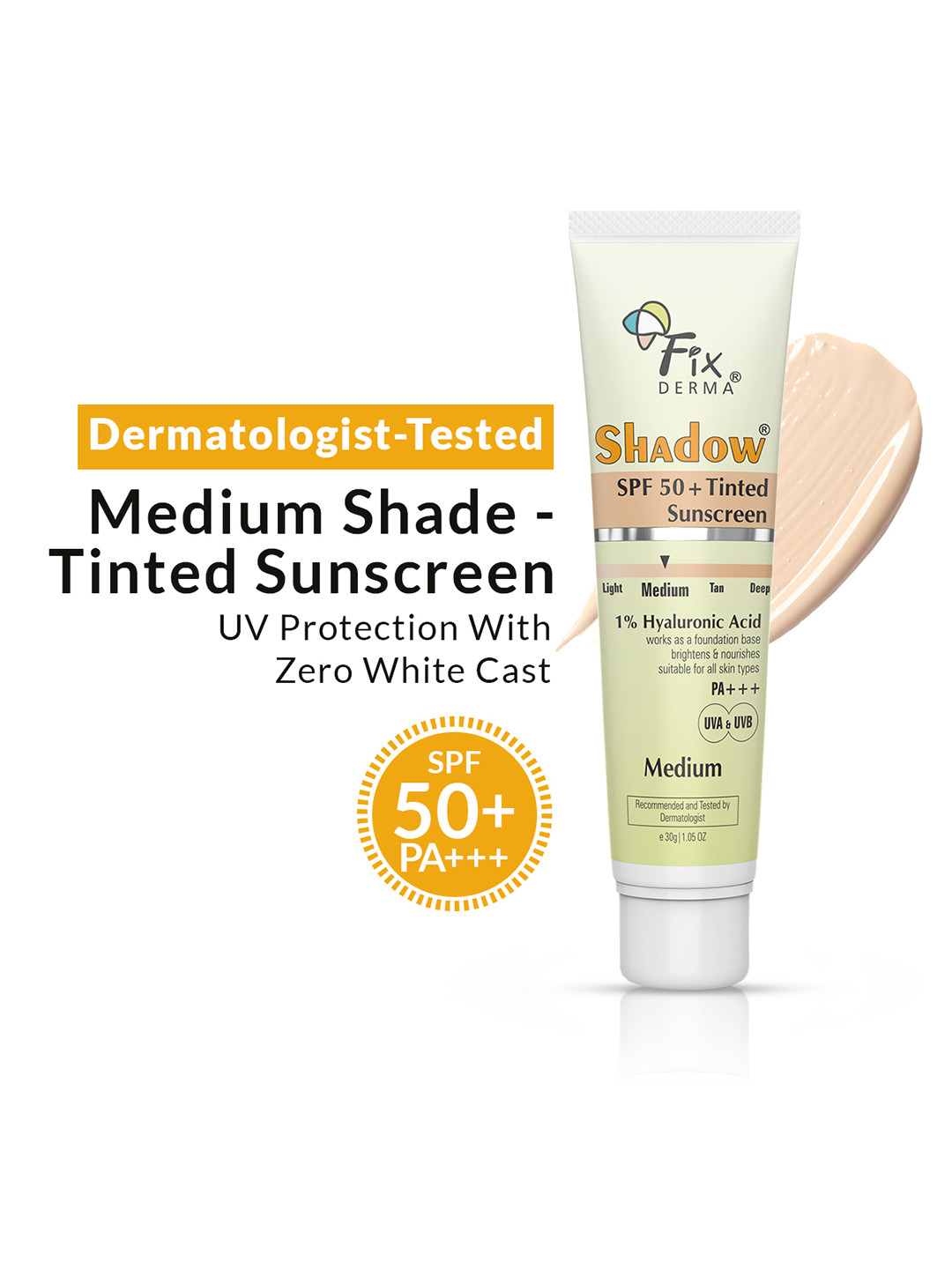 Buy FIXDERMA Shadow Tinted SPF 50 Sunscreen With Vitamin E 30g Medium ...