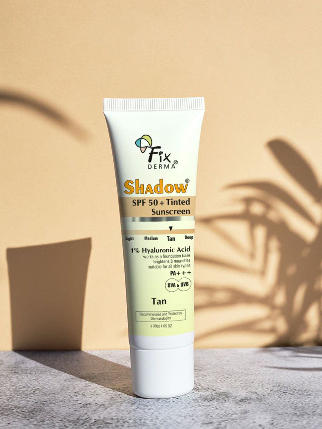 Buy FIXDERMA Shadow Tinted SPF 50 Sunscreen With Vitamin E 30g Tan ...