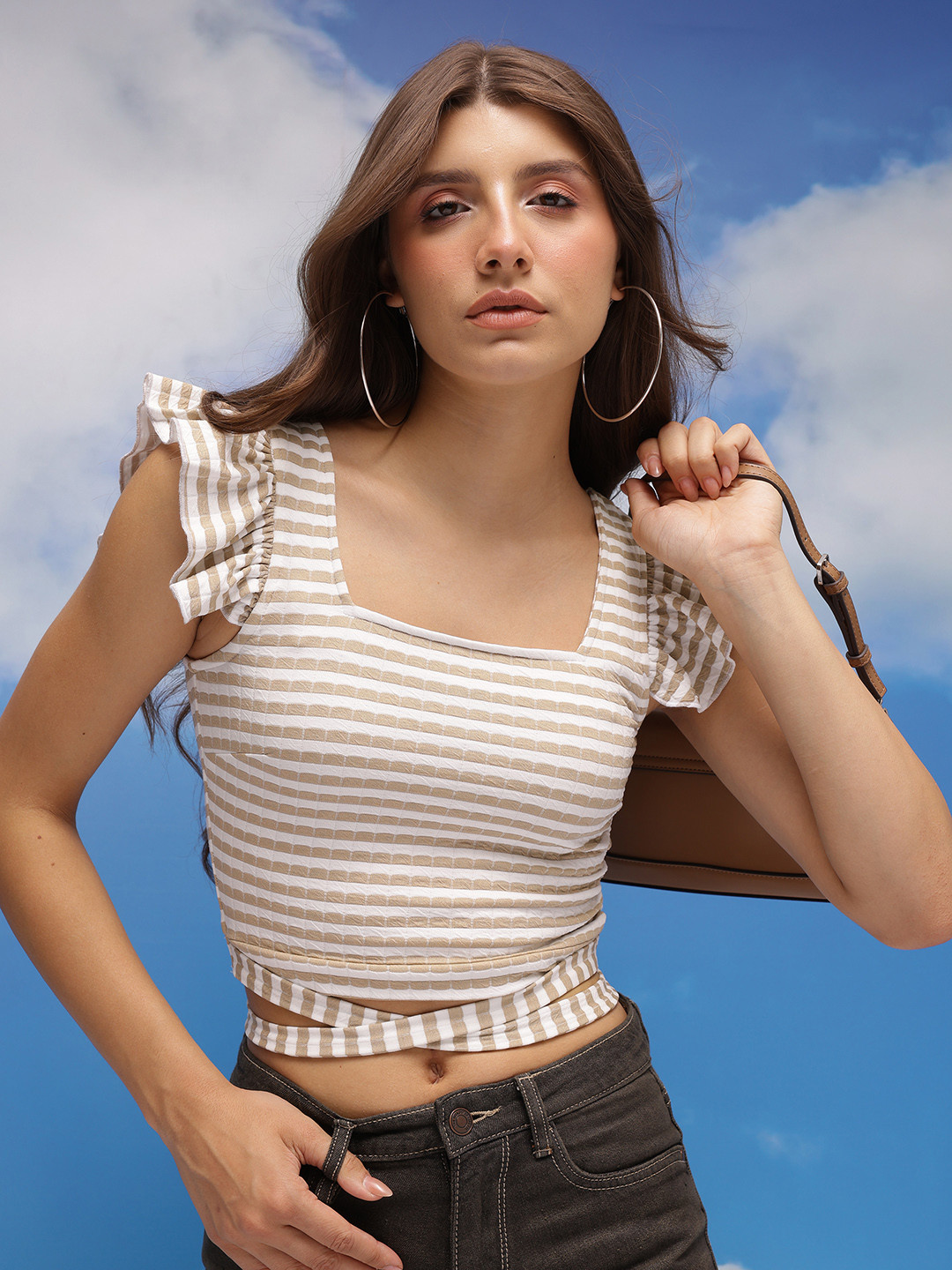 Buy CORSICA Checked Flutter Sleeve Crop Top - Tops for Women 32146829 ...