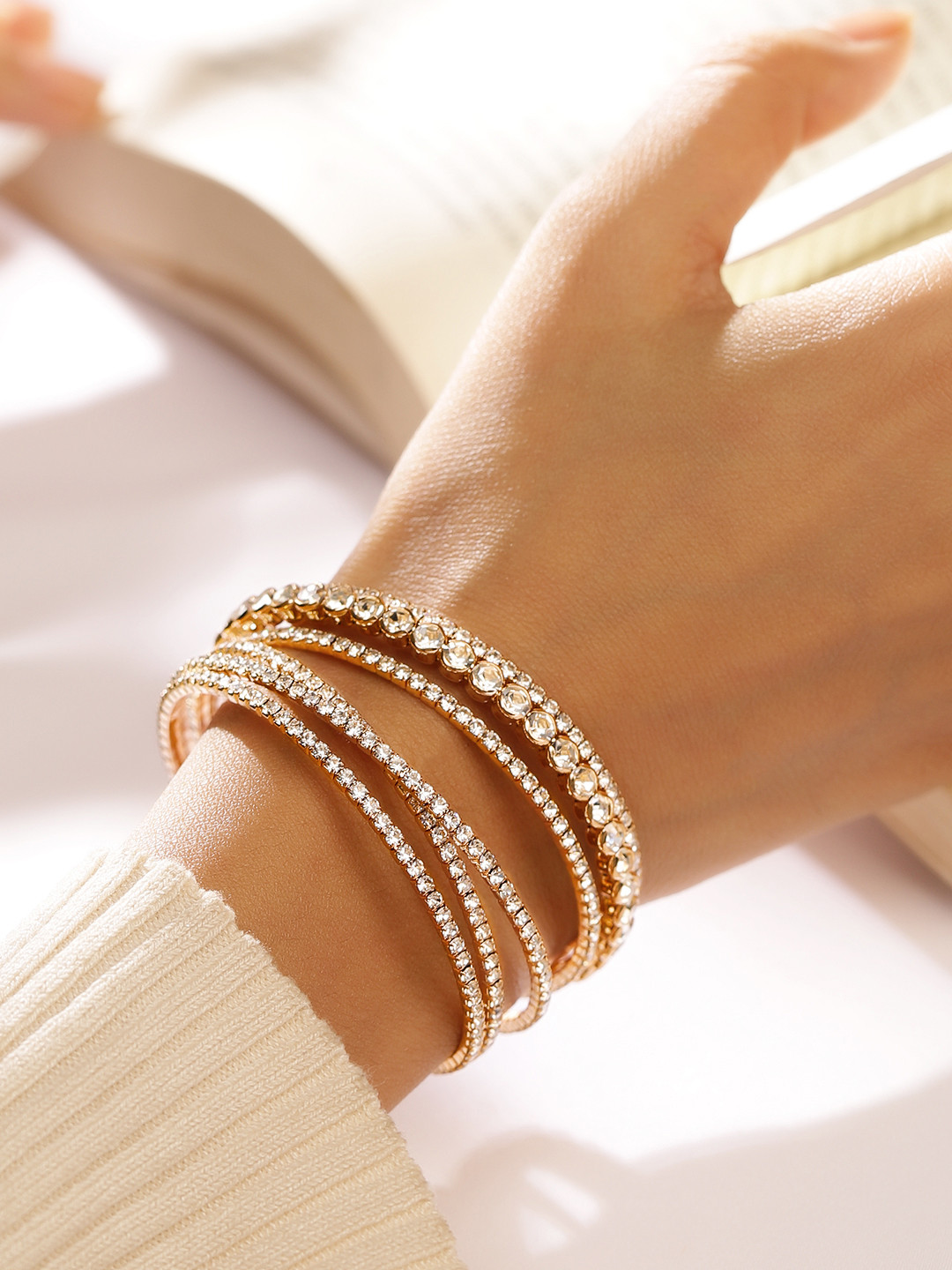Buy Rubans 18K Gold Plated Cuff Bracelet With Sparkling AD & Cubic ...