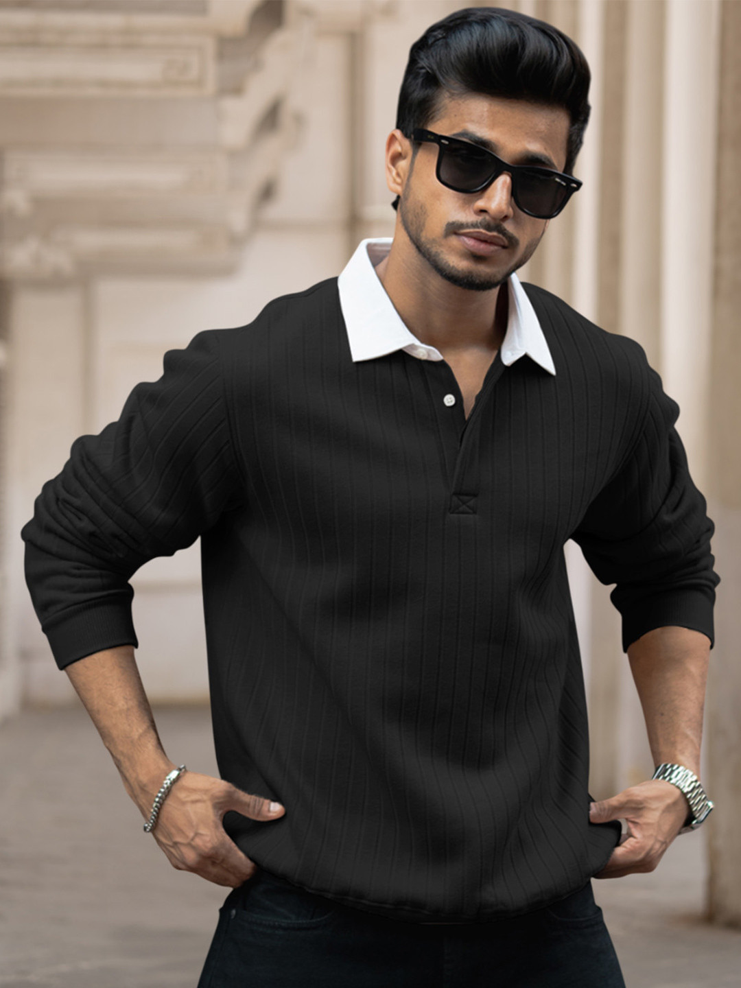 Buy Powerlook Men Solid Fleece Lined Polo Collar Cotton T Shirt ...