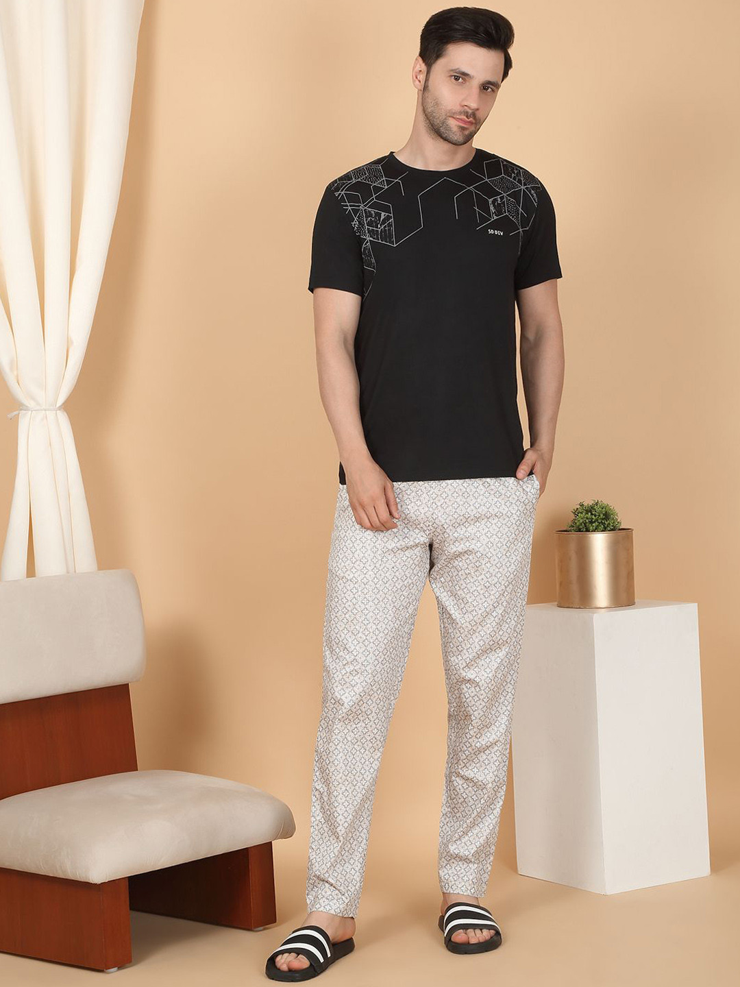 Buy Sweet Dreams Men Geometric Printed Night Suit - Night Suits for Men ...