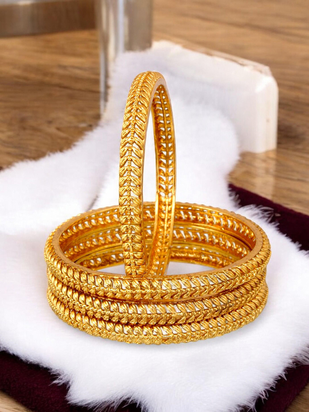 Buy LUCKY JEWELLERY Set Of 4 18k One Gram Gold Plated Bangles - Bangle ...