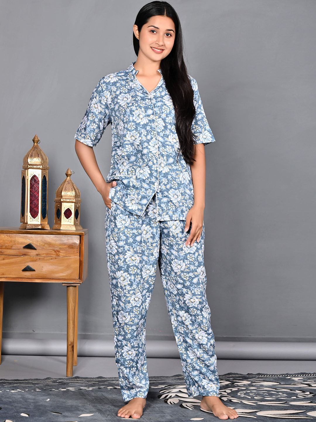 Buy Dreambe Women Floral Printed Pure Cotton Night Suit - Night Suits ...