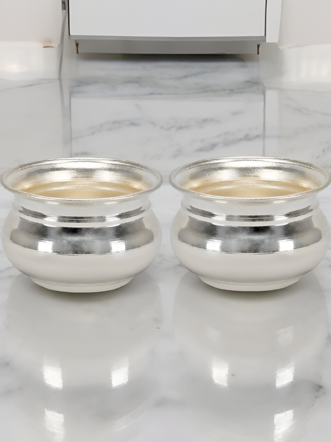 Buy Sigaram Pooja Articles 2 Pieces Silver Toned Textured German Silver Bharani Cups - Pooja ...