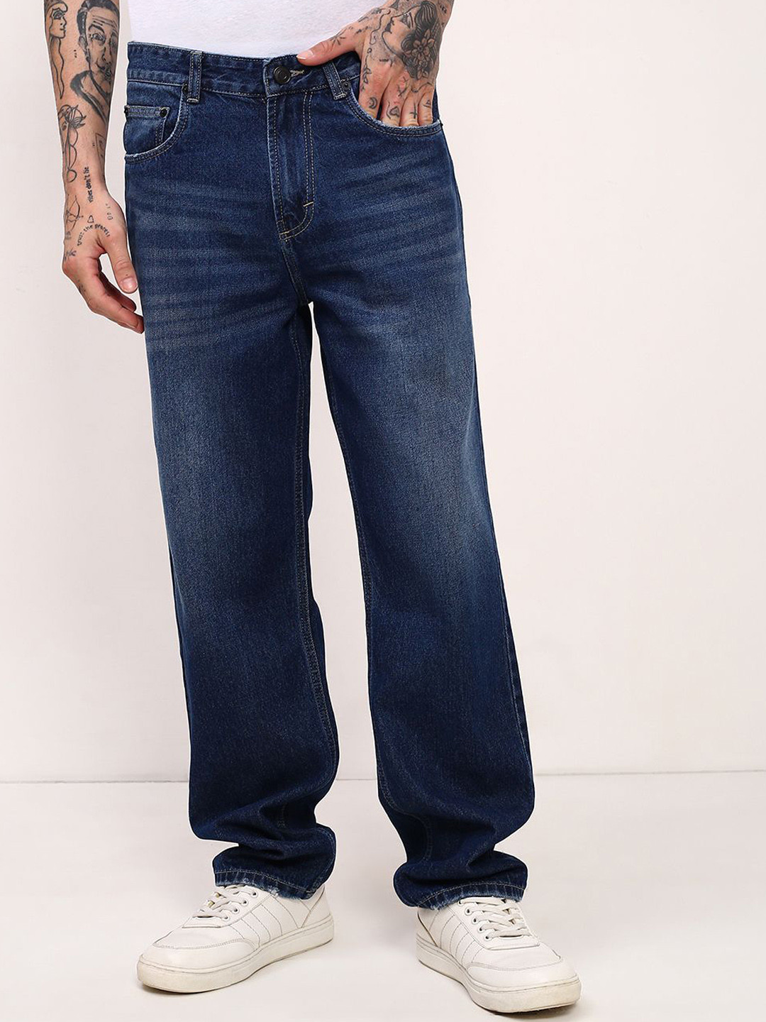 Buy SHOWOFF Men Comfort Straight Fit Low Rise Light Fade Cotton Jeans ...