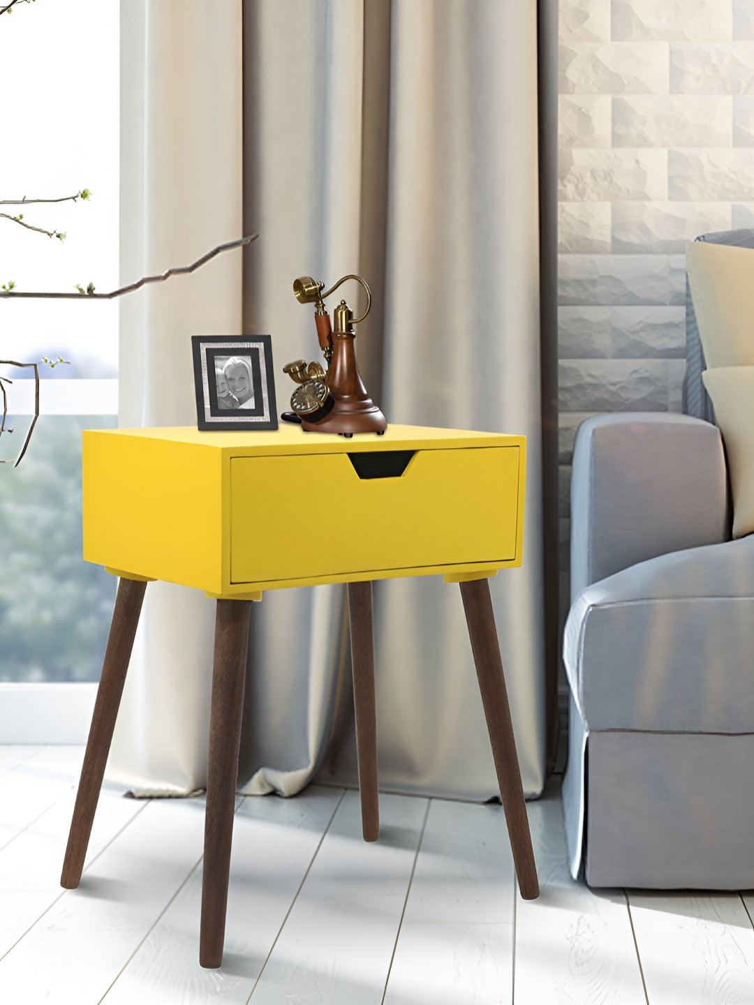 Buy Metalsmith Yellow And Brown Wooden Bedside Table - Bedside Table ...