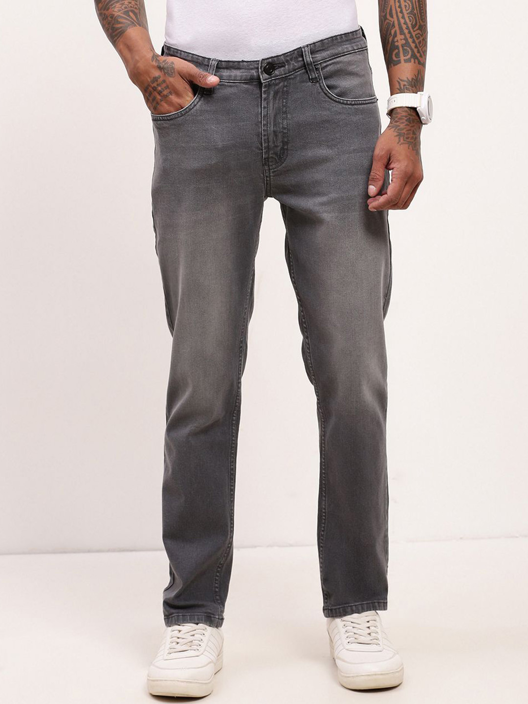 Buy SHOWOFF Men Comfort Straight Fit Low Rise Heavy Fade Acid Wash ...