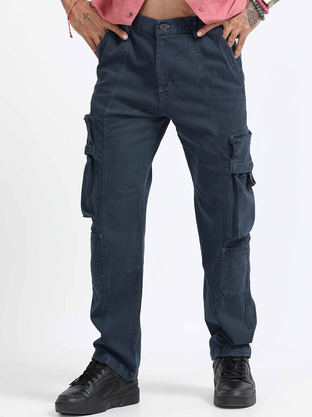 Buy Italian Colony Men Relaxed Straight Leg Straight Fit Cargos ...
