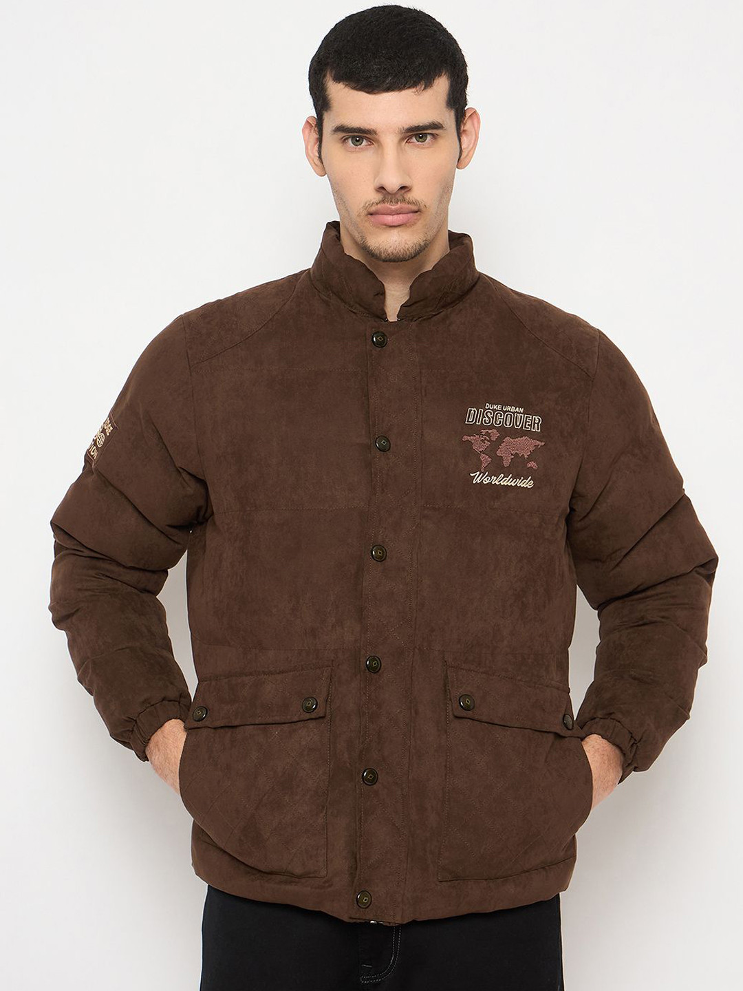 Buy Duke Men Mandarin Collar Solid Casual Bomber Jacket - Jackets for ...