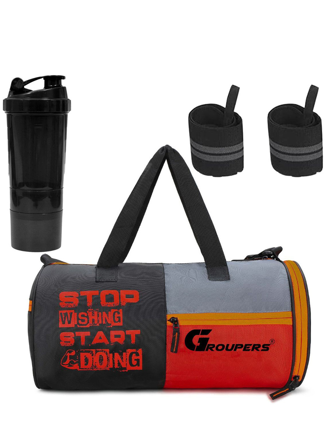 Buy GROUPERS Unisex Printed Medium Foldable Gym Duffel Bag & Shaker ...
