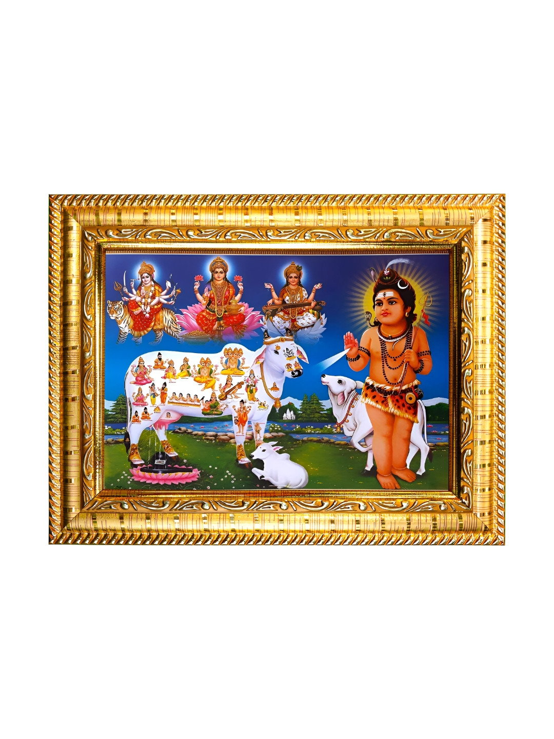 Buy Hawai Gold Toned & Blue Lord Shiva Kamdhenu Cow Wooden Photo Frame ...