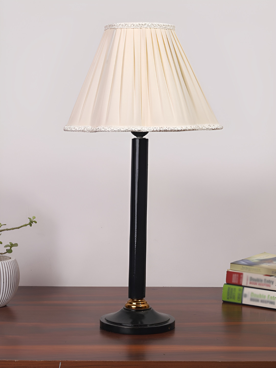 Buy Aura Off White Wood Traditional Triangle Table Lamp - Table Lamps ...