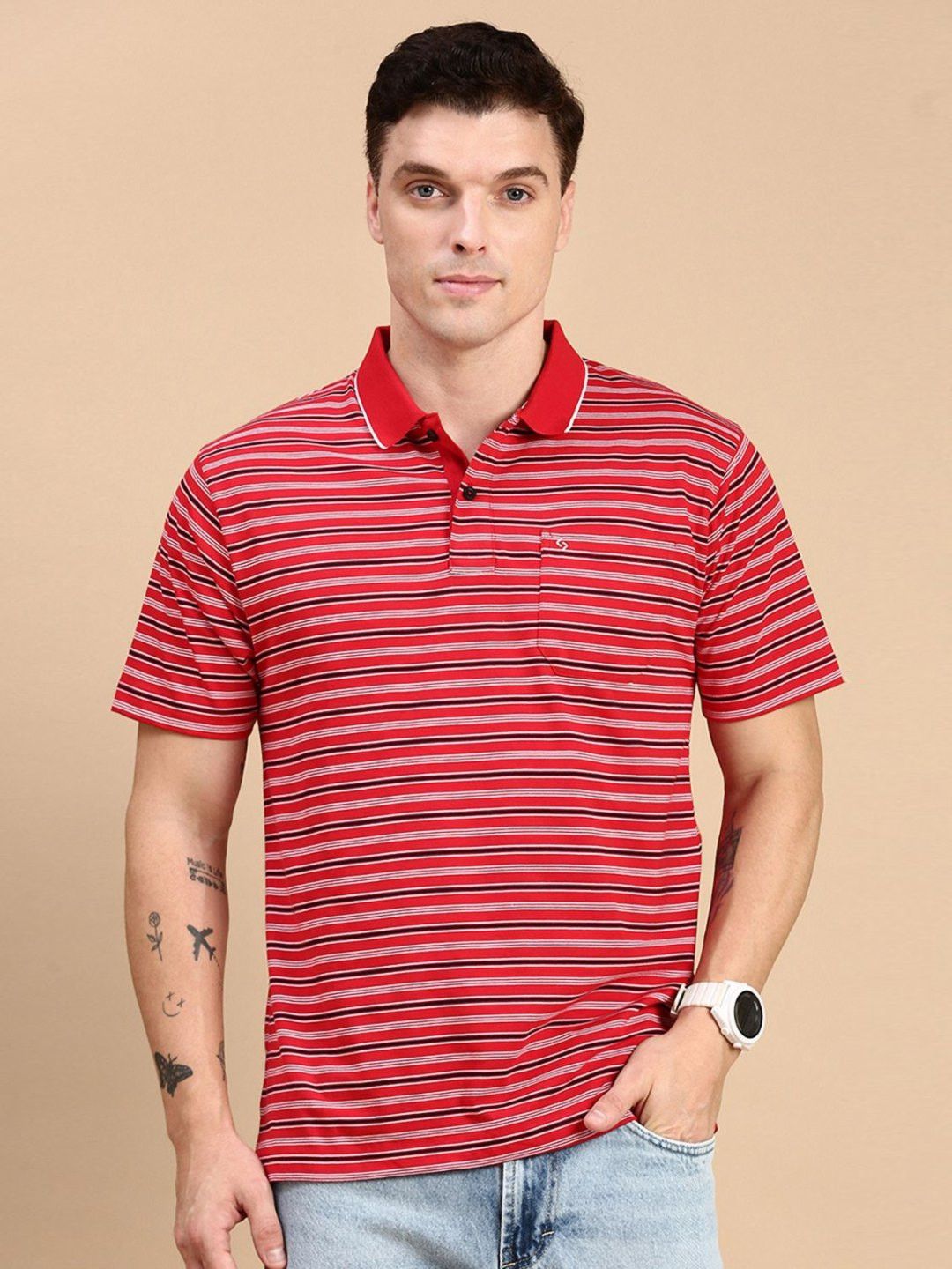 Buy Classic Polo Men Striped Polo Collar Cotton T Shirt - Tshirts for ...