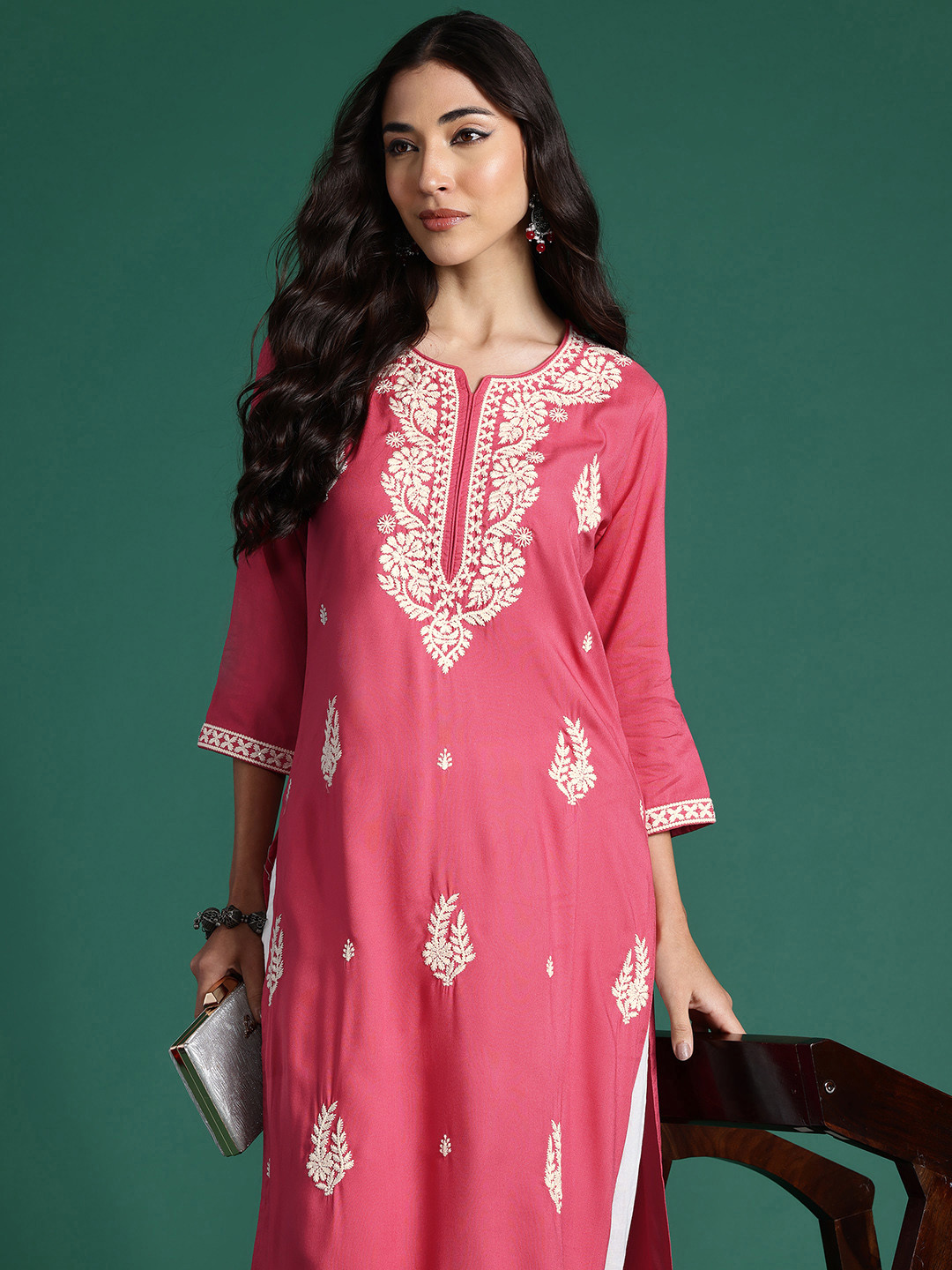 Buy Indo Era Ethnic Motifs Embroidered Thread Work Kurta - Kurtas for ...