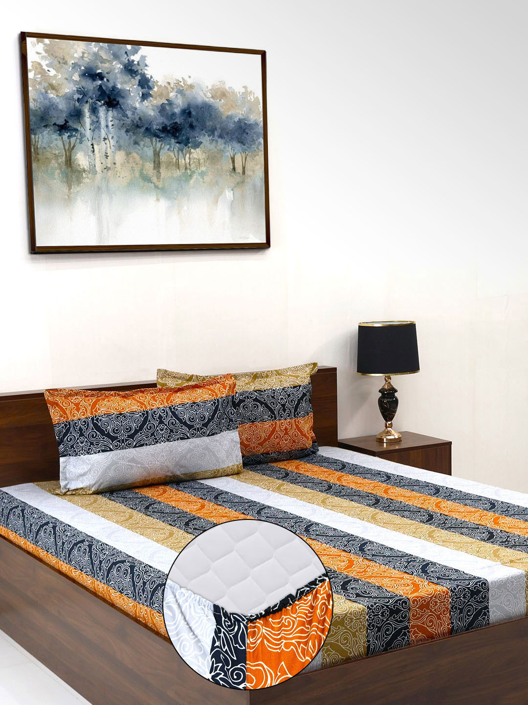 Buy Steve & Anderson Elevate White Printed 164 TC King Bedsheet Set 1. ...