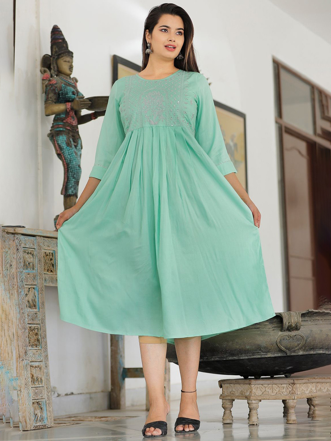 Buy Mehsoos Sequined Embroidered Round Neck Anarkali Kurta - Kurtas for ...