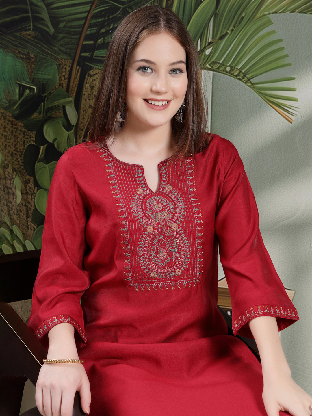 Buy Nayam By Lakshita Women Floral Embroidered Regular Sequinned Kurta With Trousers - Kurta ...