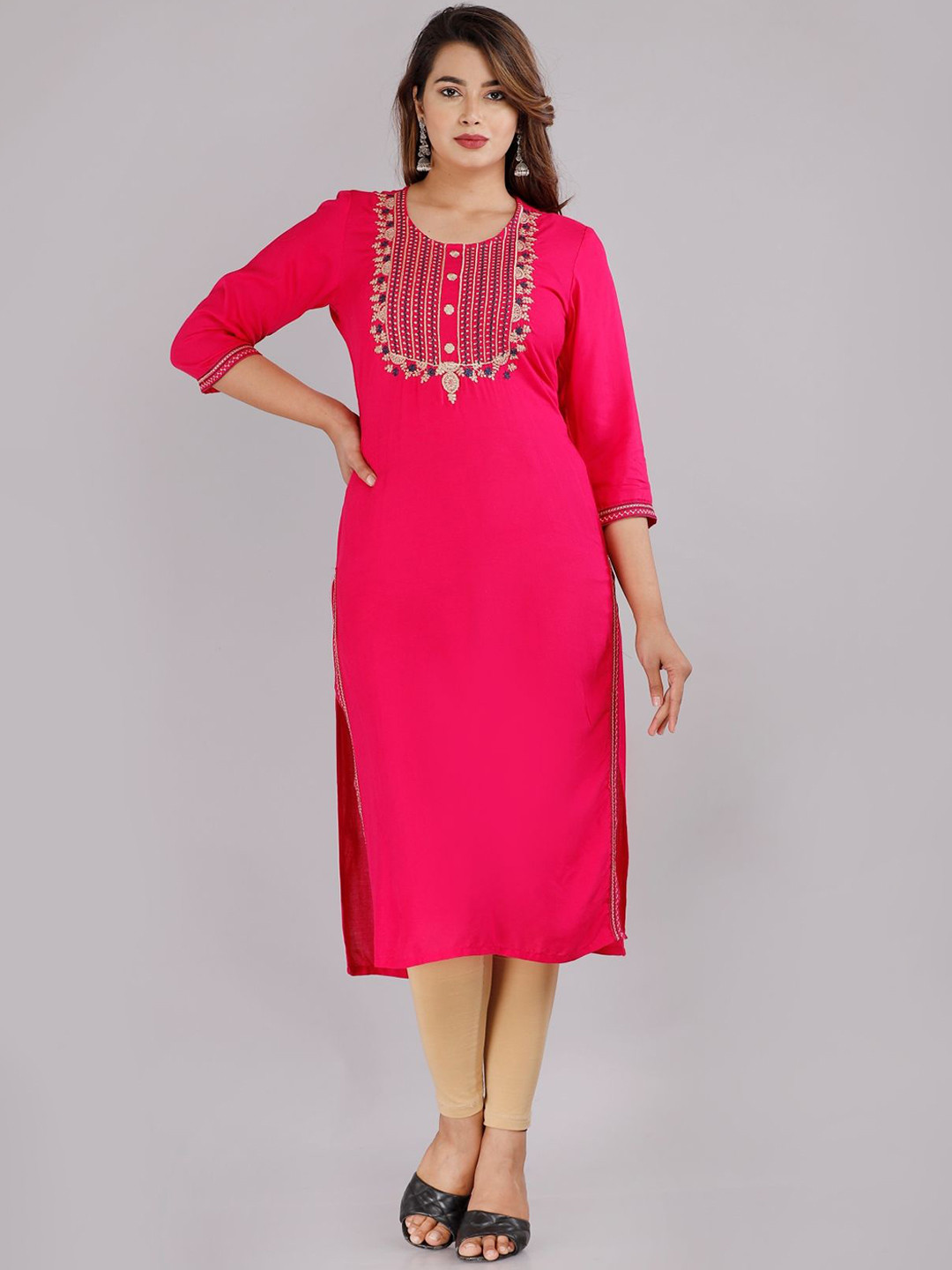 Buy Mehsoos Women Yoke Design Thread Work Kurta - Kurtas for Women ...